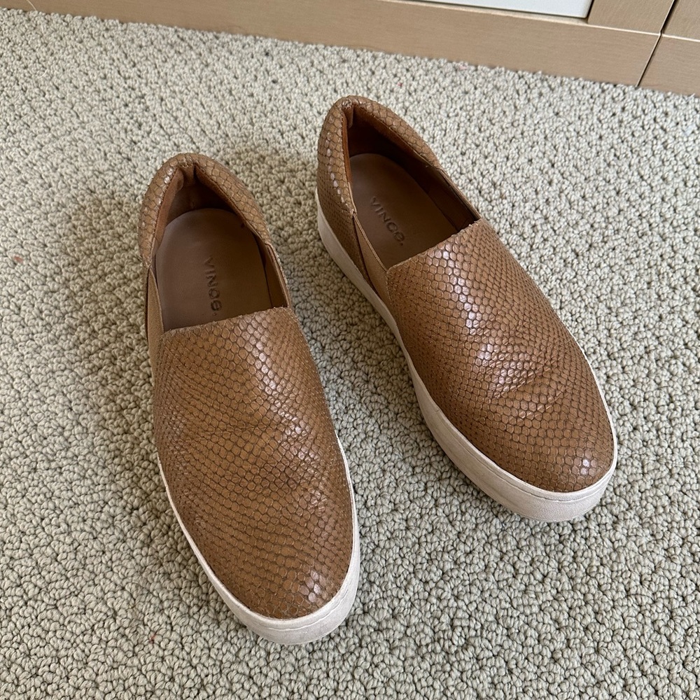 Vince Warren Tan Snakeskin Leather Platform Slide Sne… - Gem